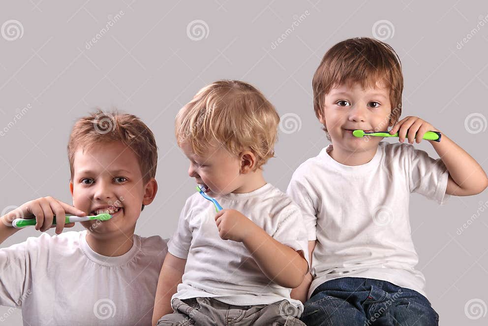 Brushing teeth stock image. Image of brother, girls, boys - 35475927