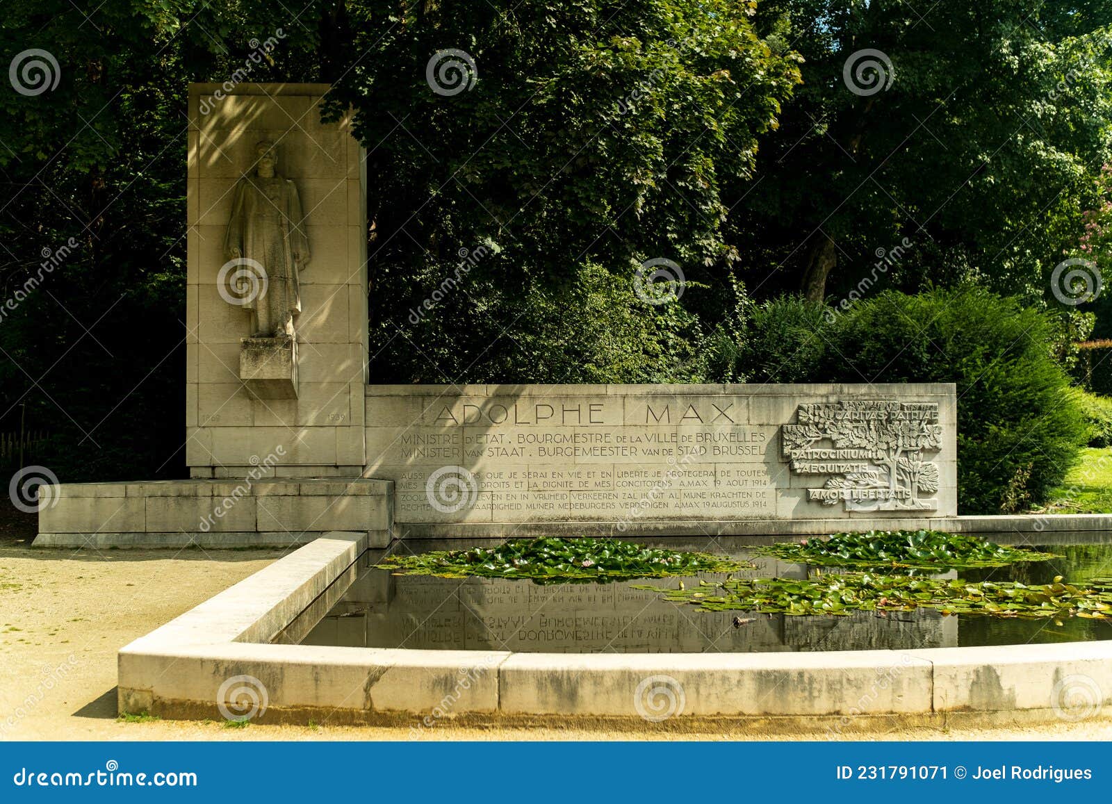 Brussels 11 August 2021:Front View of Adolphe Max Monument and Pond on ...