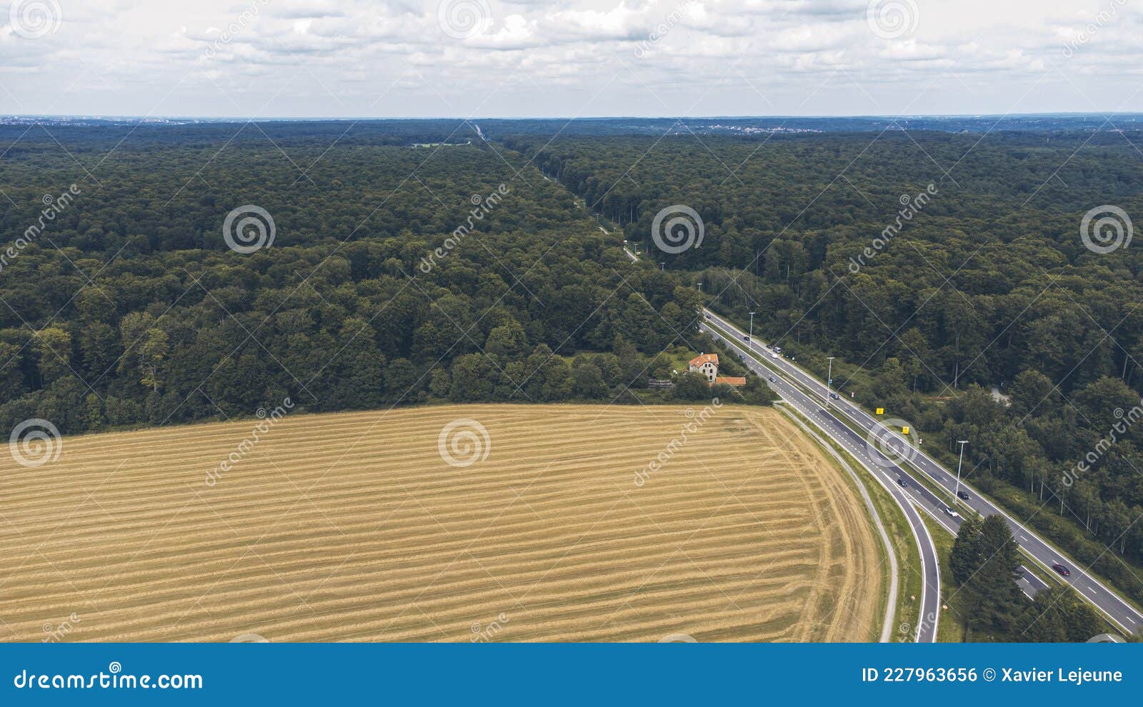 Aerial View of a Forest, Bordered by Fields and Crossed by a Highway ...