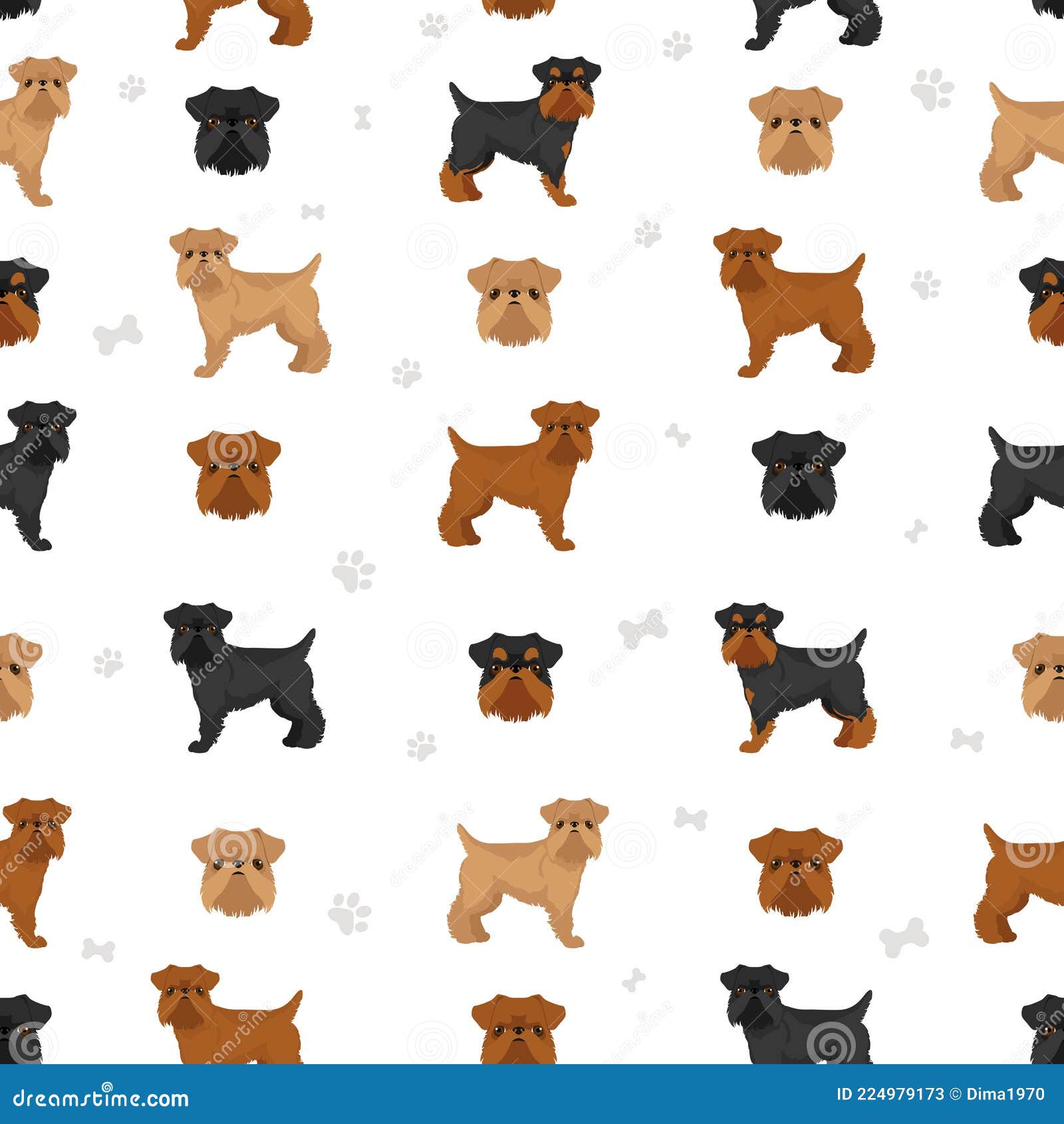 Brussels Griffon Seamless Pattern. Different Coat Colors and Poses Set ...