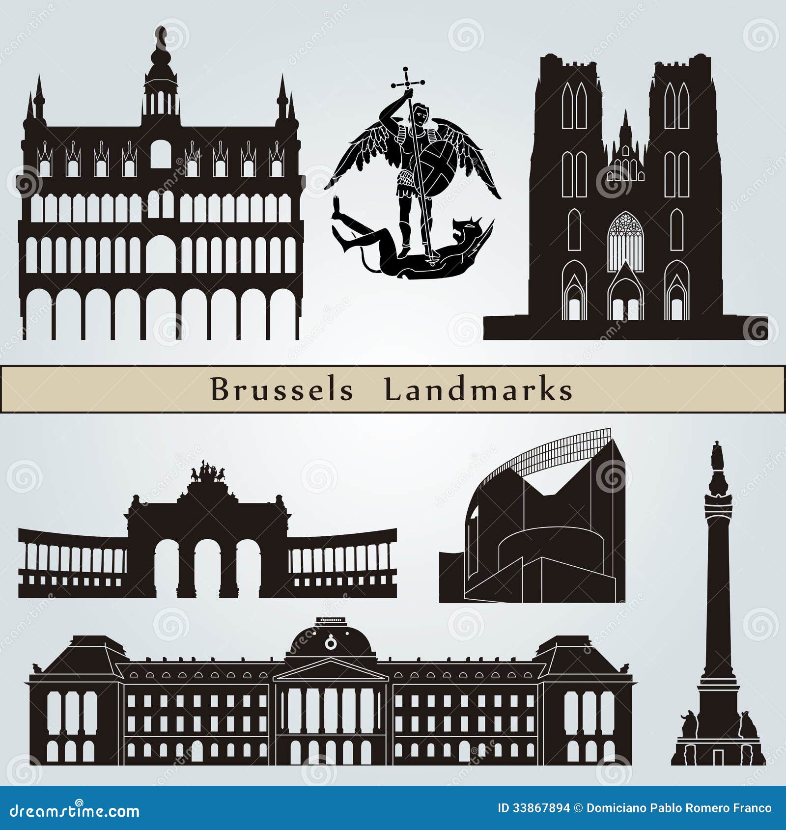 Brussels Landmarks and Monuments Stock Vector - Illustration of travel ...