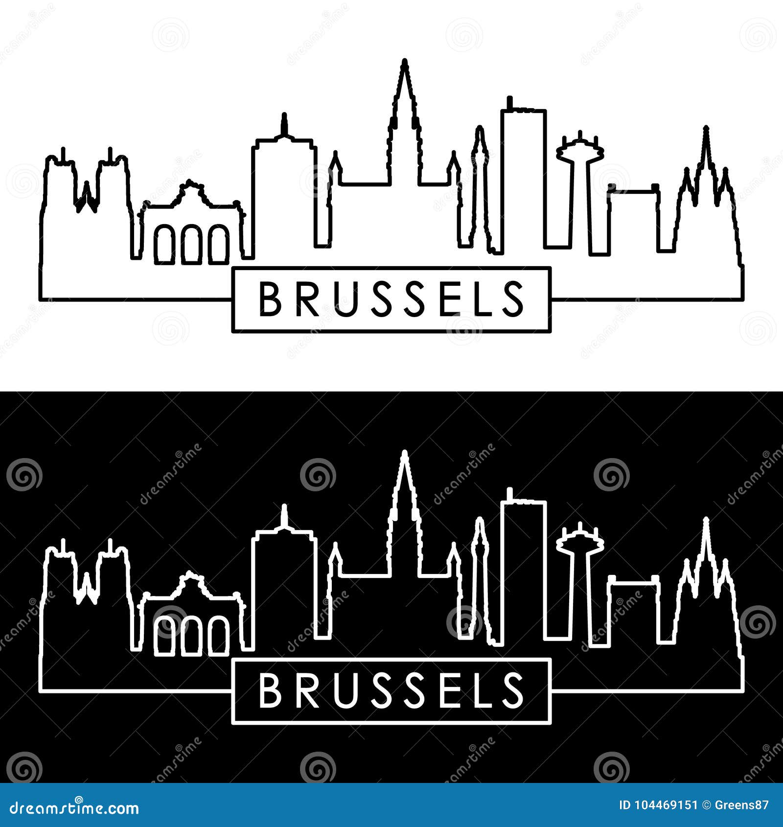 Brussel Skyline And Landmarks Silhouette Cartoon Vector | CartoonDealer ...