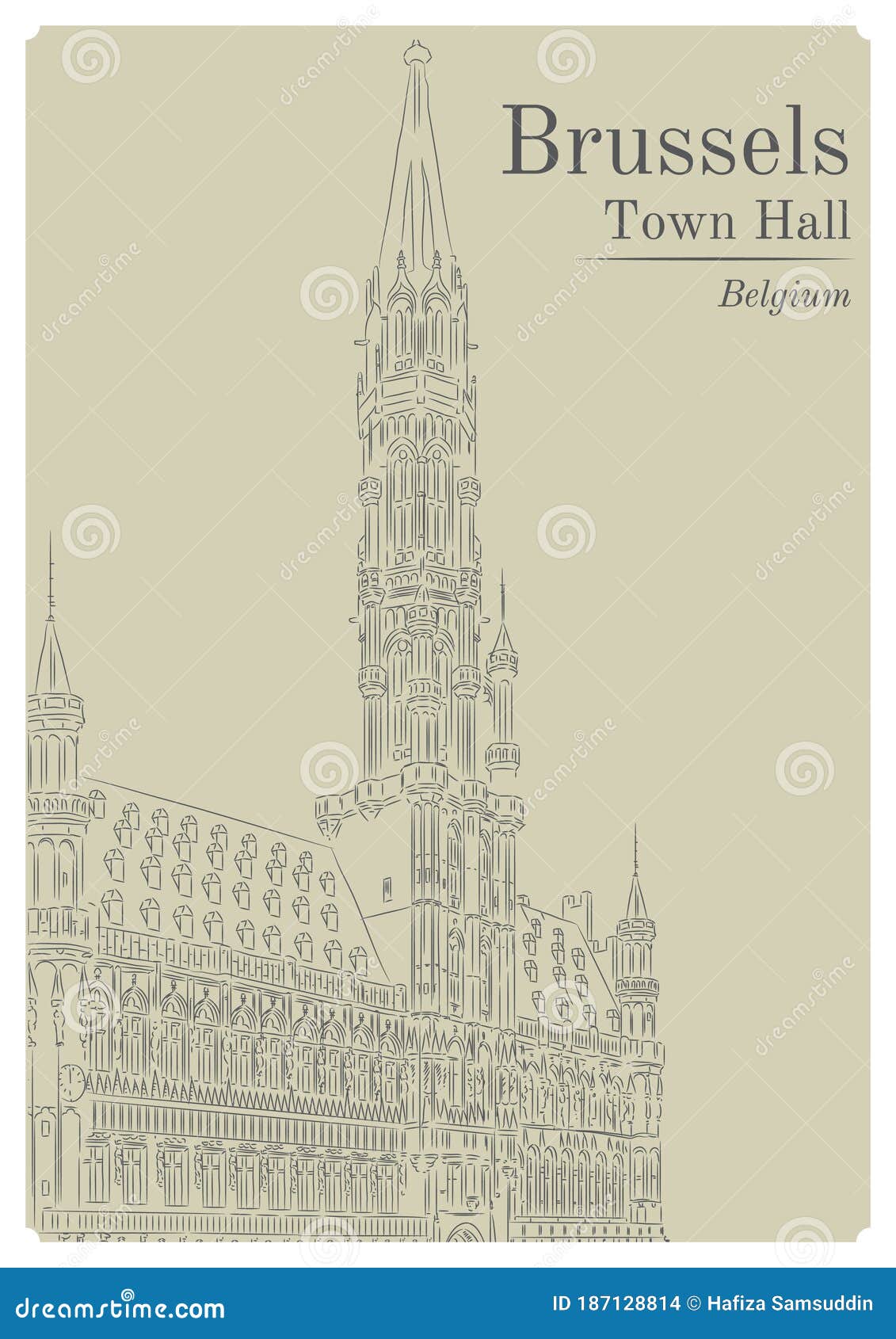 Brussels Town Hall. Vector Illustration Decorative Design Stock Vector ...