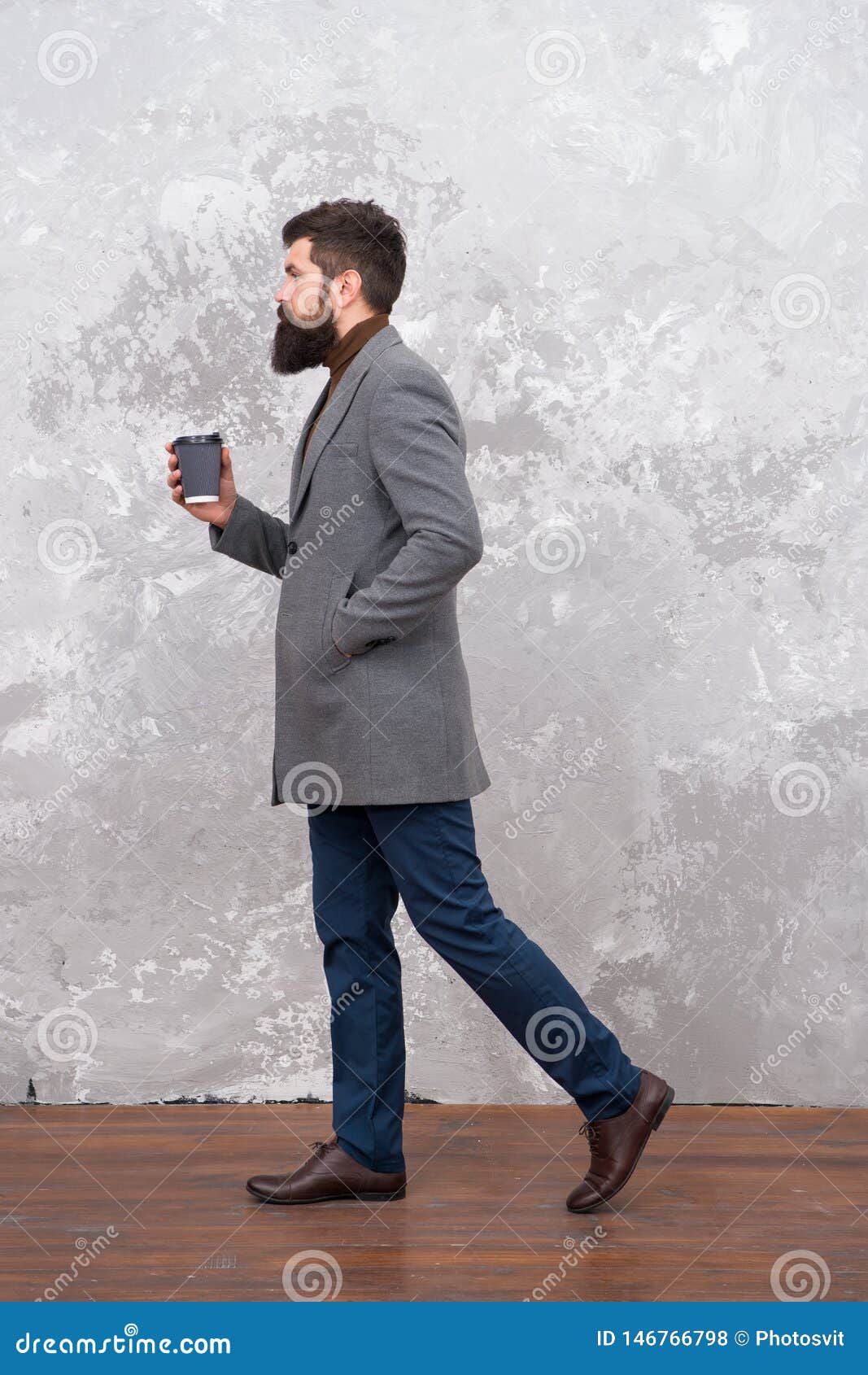 Brutal Bearded Hipster In Denim Wear Trendy Man With Beard Modern