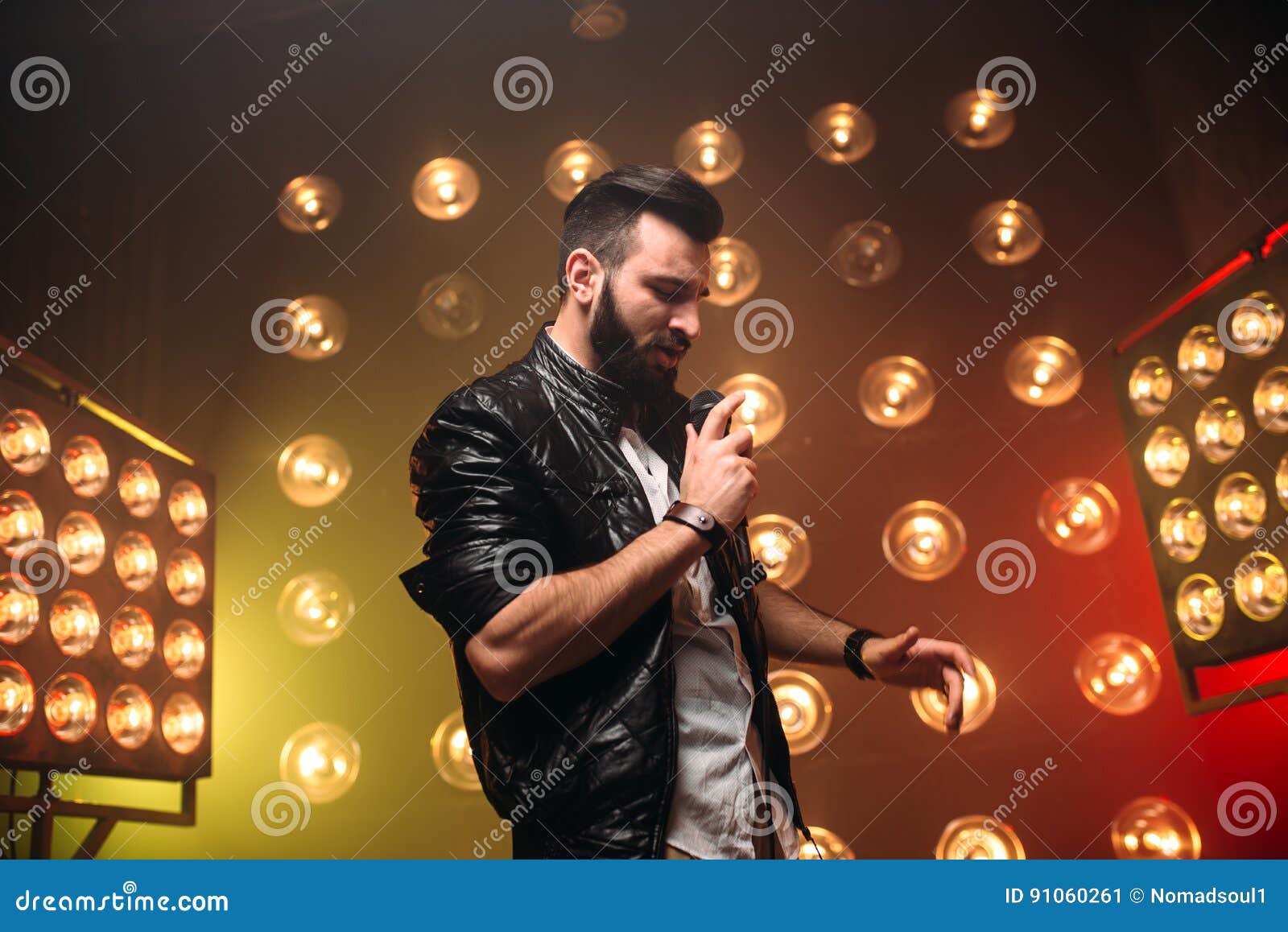 Rap Singer Man With Microphone Cool Hand Gesture Stock Photography ...