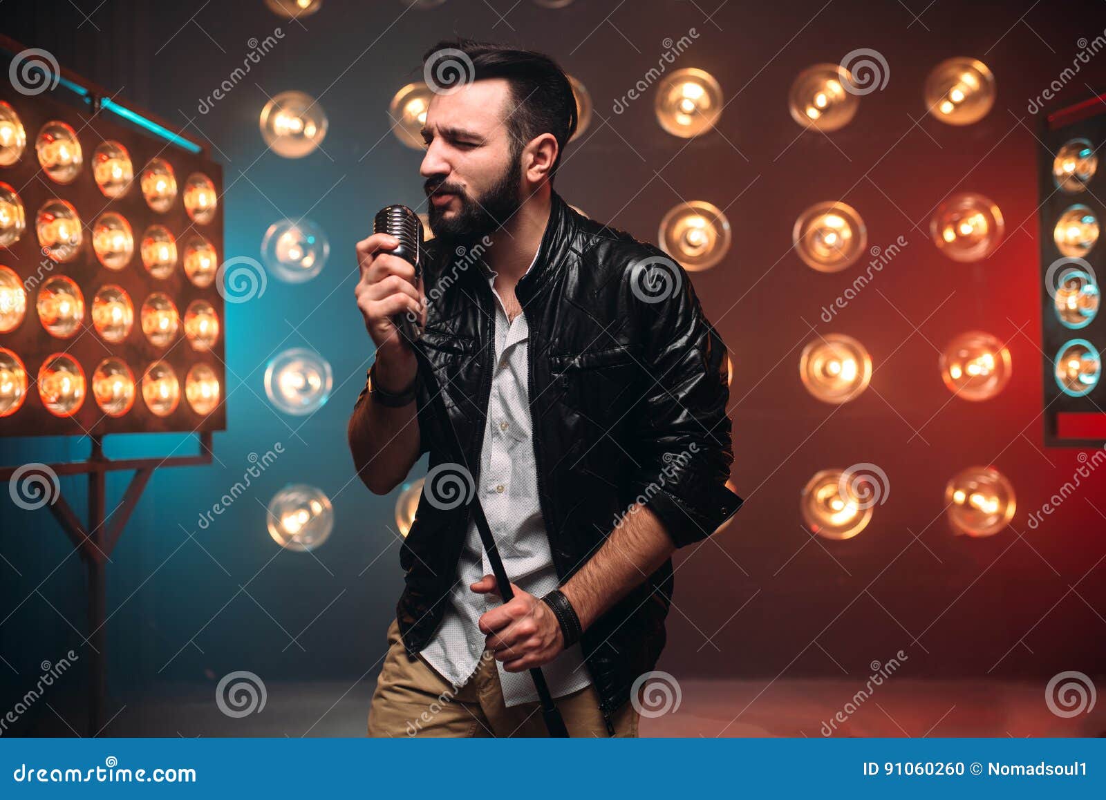 Rap Singer Man With Microphone Cool Hand Gesture Stock Photography ...