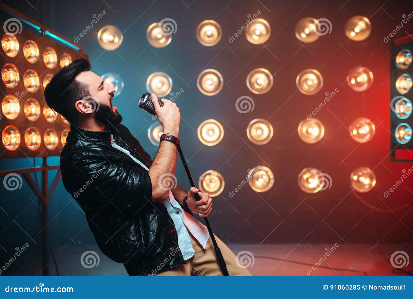 Rap Singer Man With Microphone Cool Hand Gesture Stock Photography ...