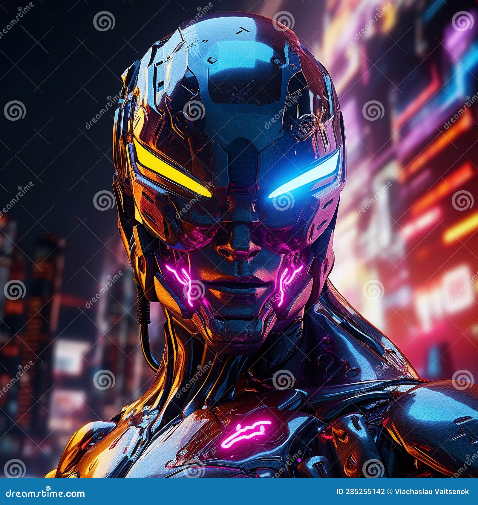 Brutal Cyborg Character in Cyberpunk Style Stock Illustration ...