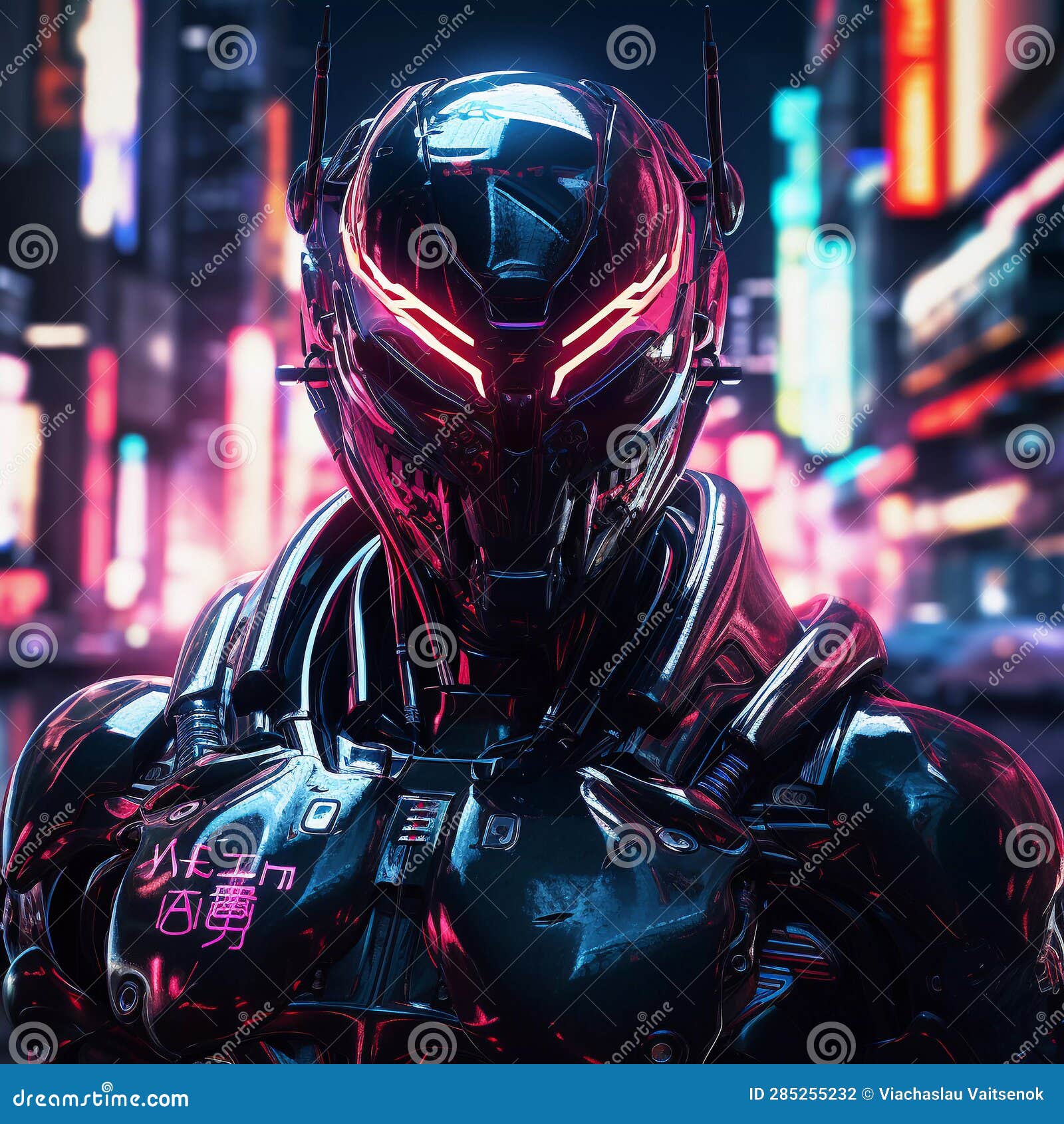 Brutal Cyborg Character in Cyberpunk Style Stock Illustration ...