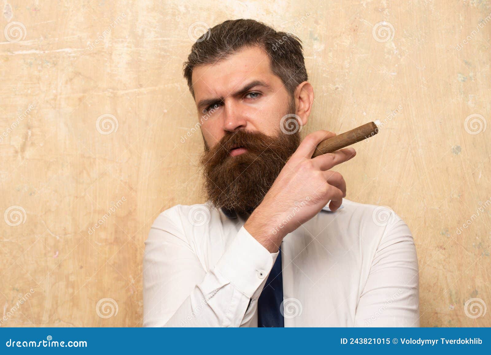 Brutal Man Smoking Cigar, Handsome Serious Male Model. Stock Image ...