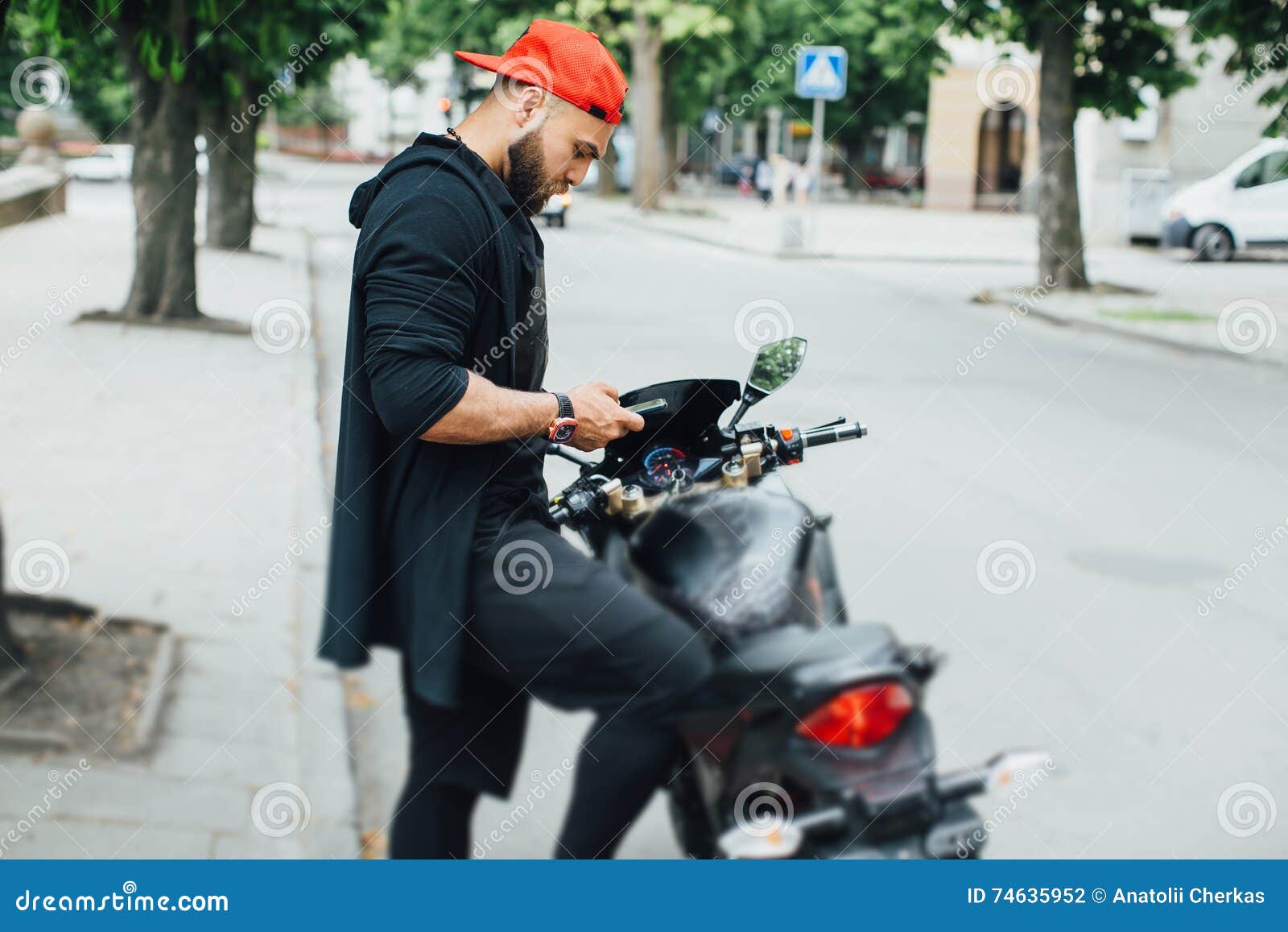 Brutal and Muscular Beard Biker on the Motorcycle Stock Photo - Image ...