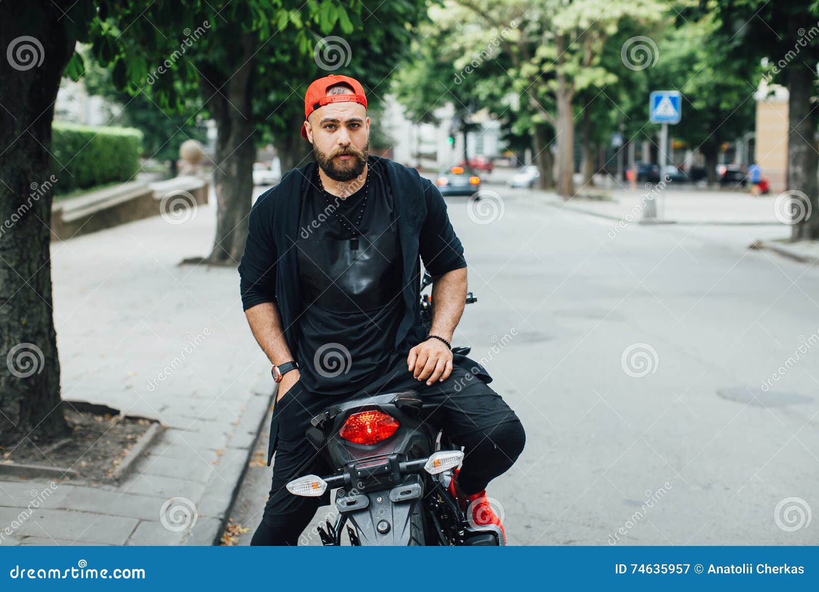 Brutal and Muscular Beard Biker on the Motorcycle Stock Image - Image ...