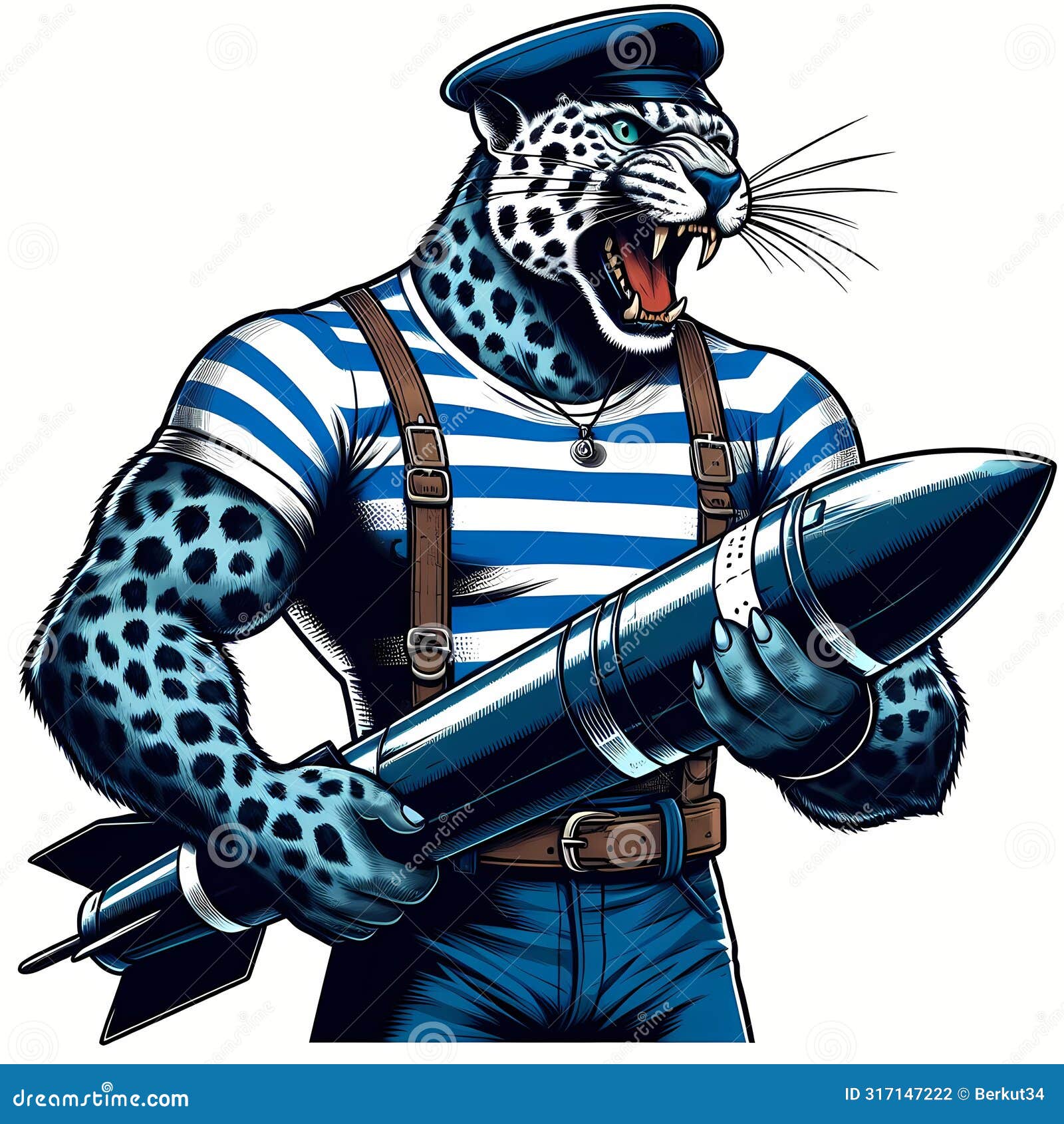 Brutal Muscular Leopard Serving in the Navy Stock Illustration ...