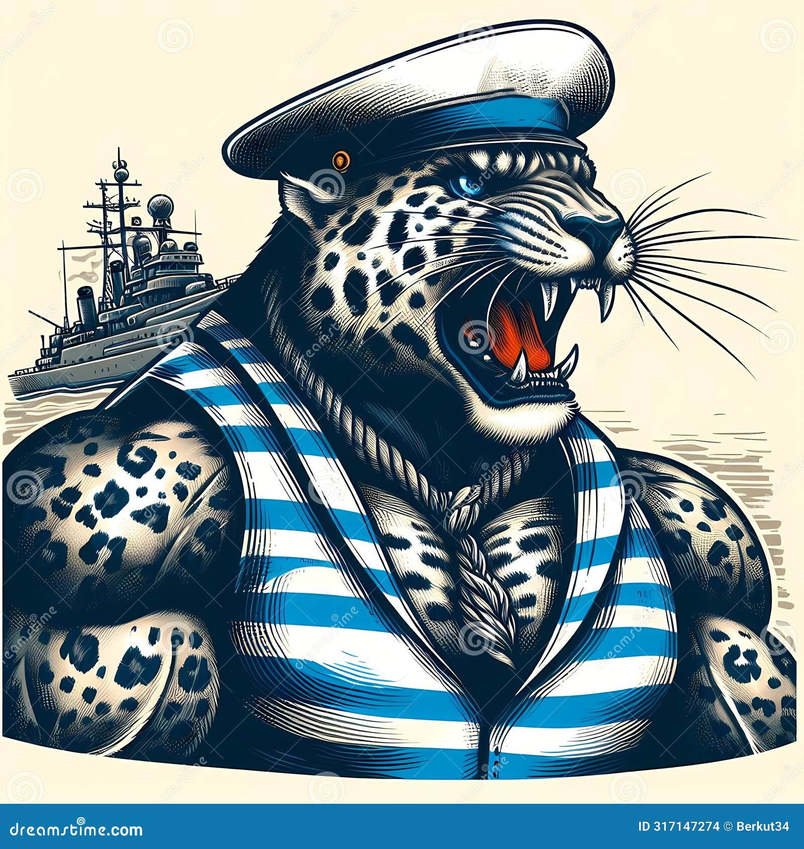 Brutal Muscular Leopard Serving in the Navy Stock Illustration ...