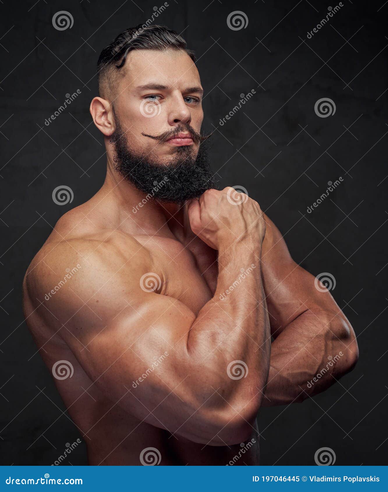 Bodybuilder With A Beard Lifts A Heavy Kettlebell. Stock Image ...