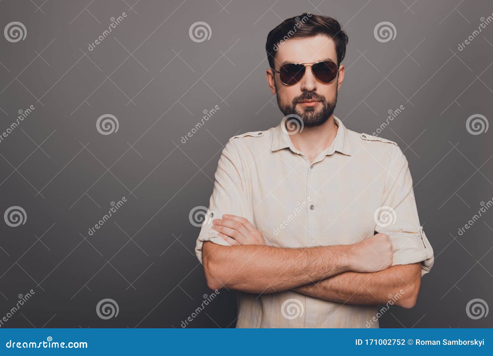 Brutal Strict Man In Glasses With Crossed Hands Royalty-Free Stock ...