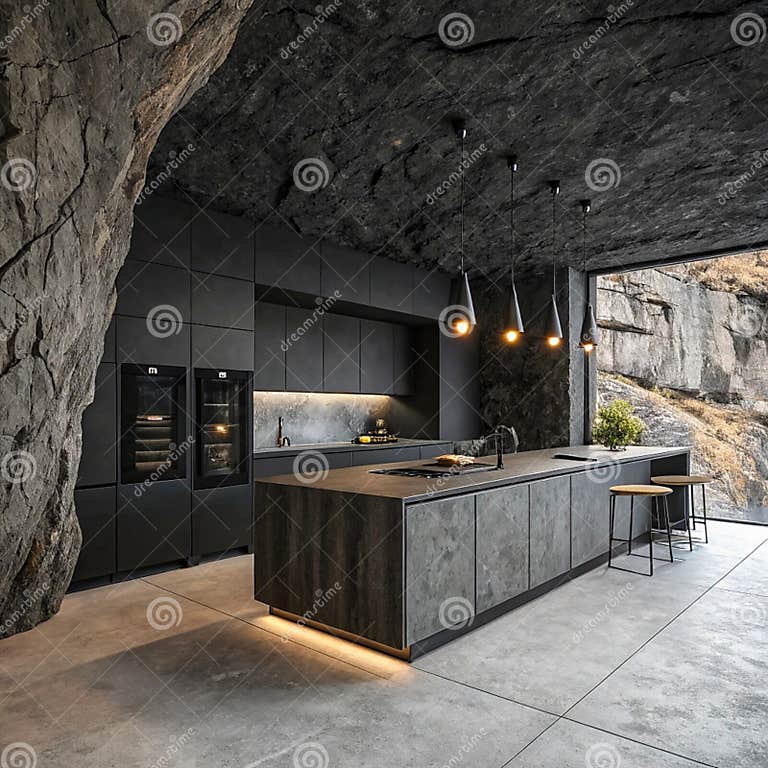 Brutal Style Hobar Design, in Dark Colors, Modern and Luxurious Stock ...