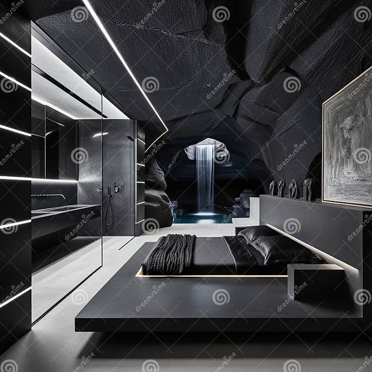 Brutal Style Hobar Design, in Dark Colors, Modern and Luxurious Stock ...