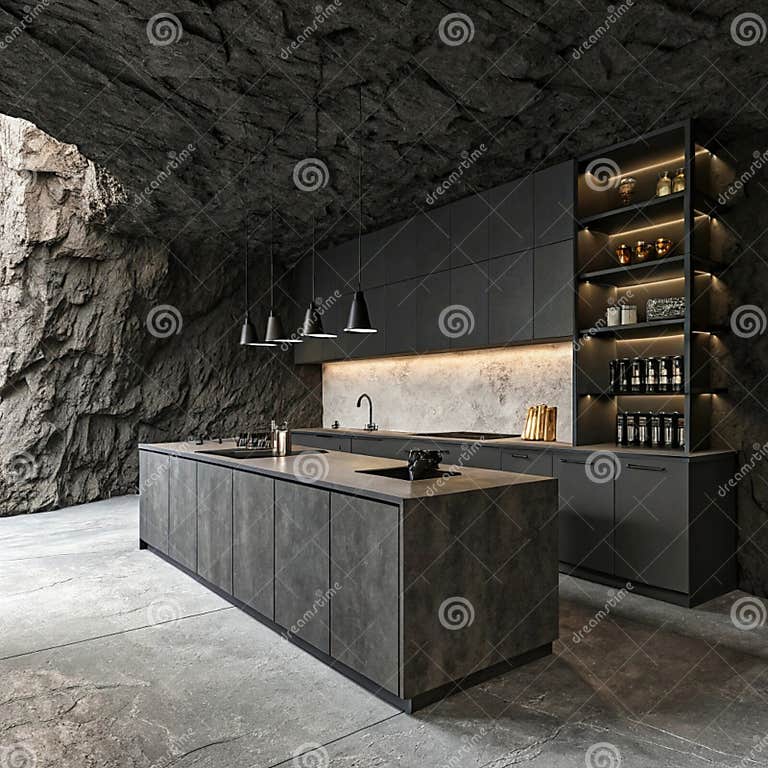 Brutal Style Hobar Design, in Dark Colors, Modern and Luxurious Stock ...