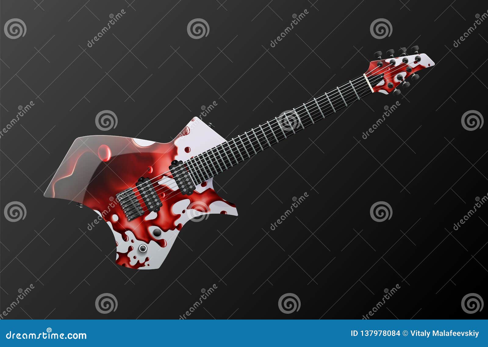 Brutal White Electric Guitar with Blood Splatter Texture. Stock Vector ...
