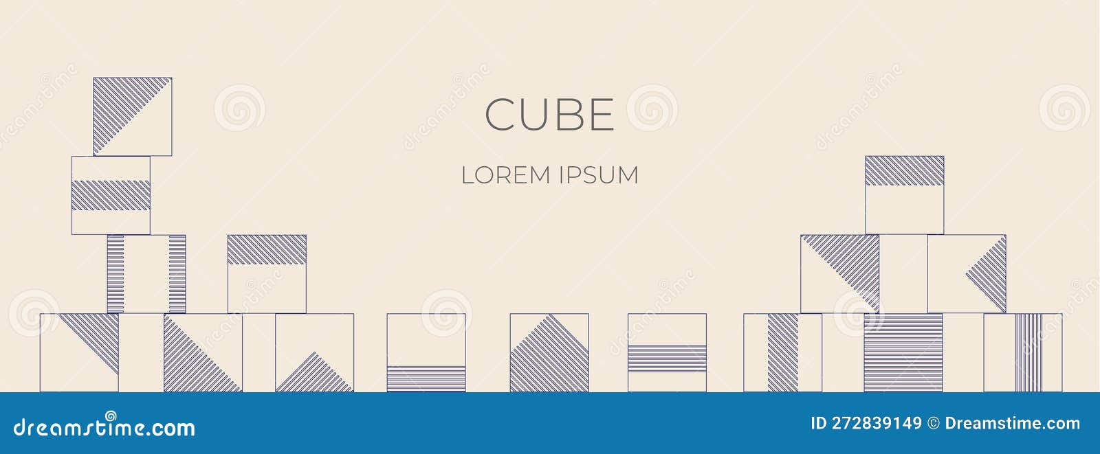 Brutalism Design Banner with Simple Line Cubes. Vector Template for Web ...