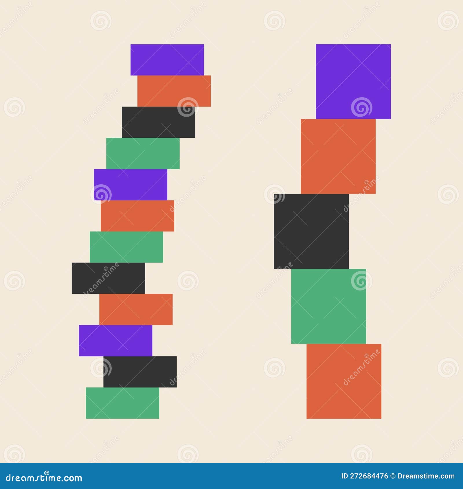 Brutalism Design Bright Geometric Shapes Tower, Pyramid. Vector ...