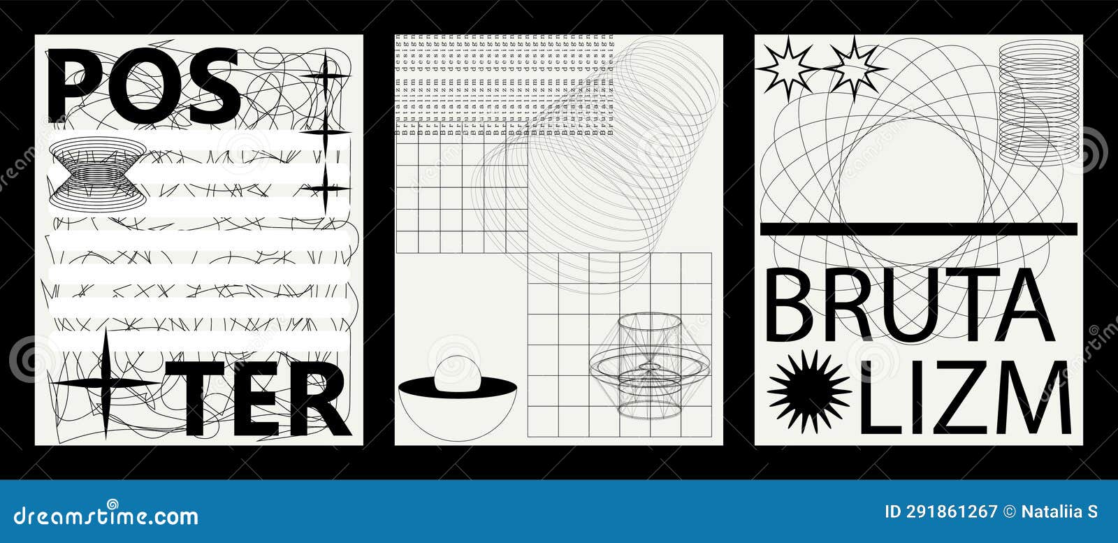 Brutalism Minimalistic Posters with Vector Elements Graphic Assets of ...