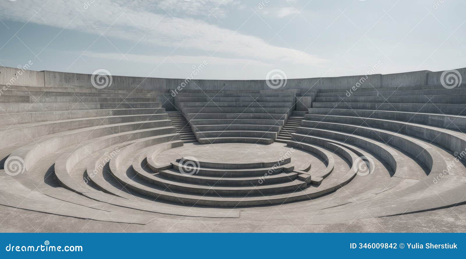 Brutalist Concrete Amphitheater with Tiered Seating and Weathered ...