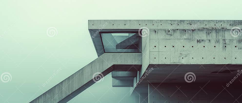 Brutalist Concrete Structure with Angular Design, Minimal and Foggy ...