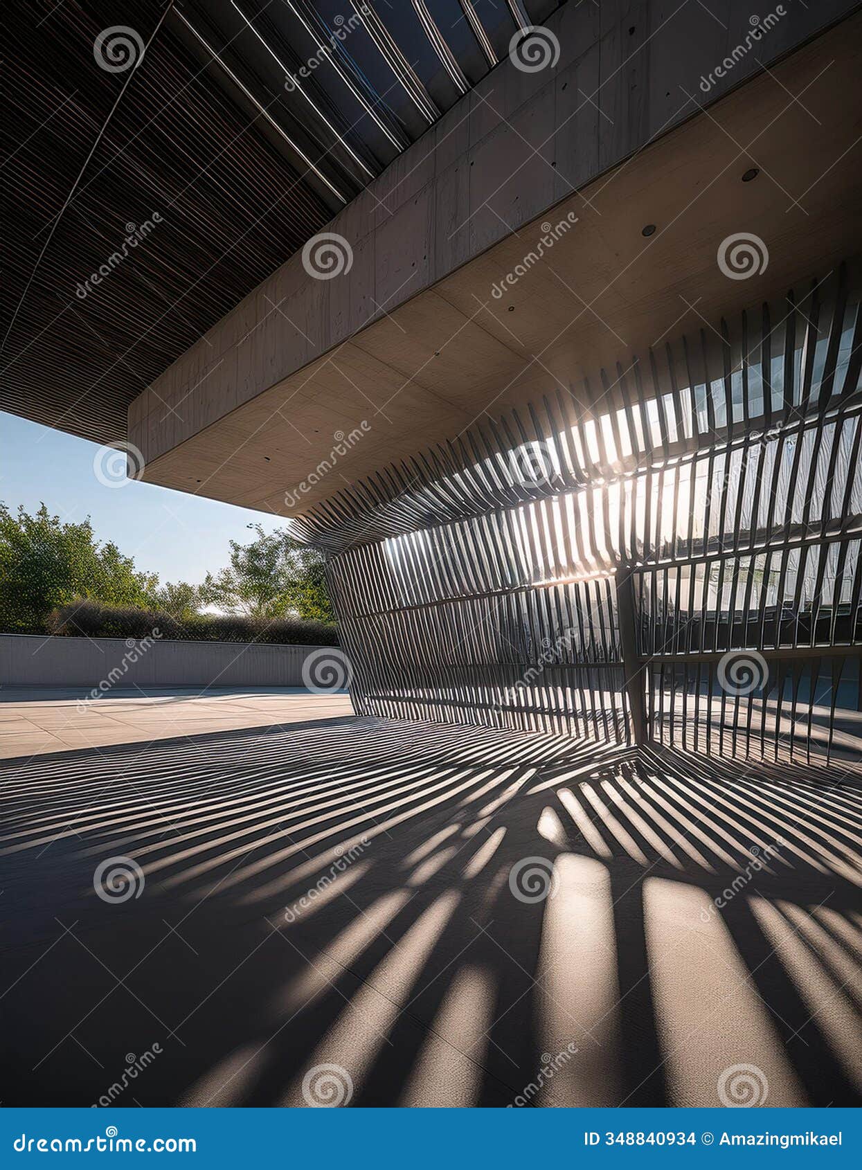 Brutalist Courtyard with Artistic Shadow Grid Stock Photo - Image of brutalist, cityscape: 348840934