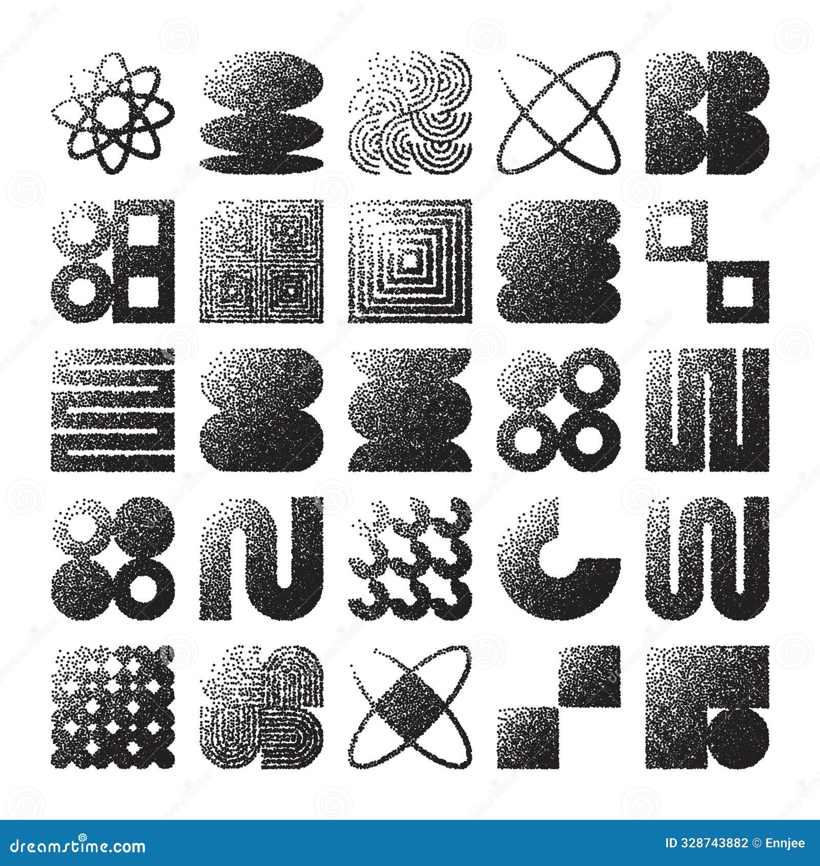 Brutalist Geometric Shapes, Dotted Objects. Stipple Elements Modern ...