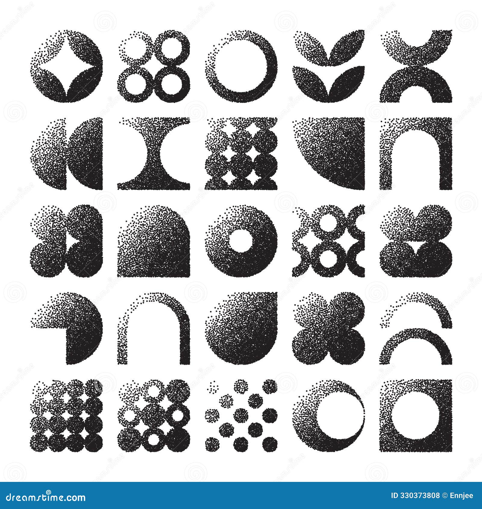 Brutalist Geometric Shapes, Dotted Objects. Stipple Elements Modern ...
