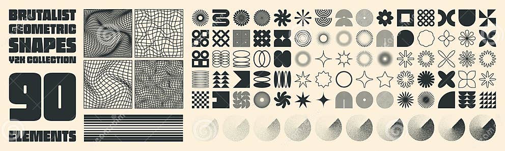 Brutalist Geometric Shapes, Modern Symbols. Groovy Checkered Pattern ...