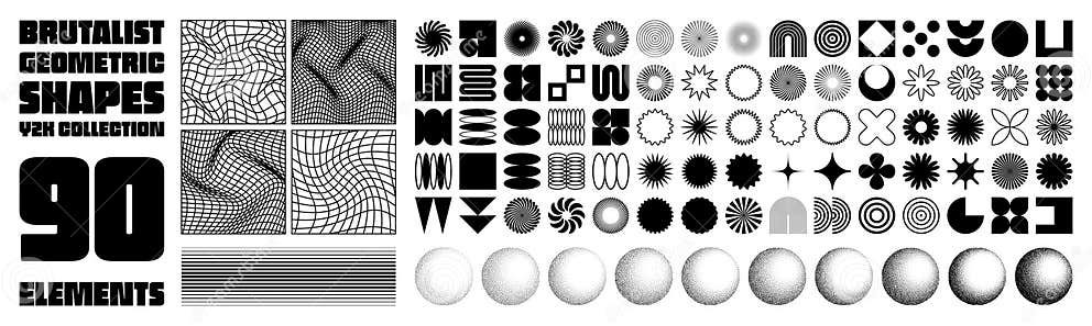 Brutalist Geometric Shapes, Modern Symbols. Groovy Checkered Pattern ...