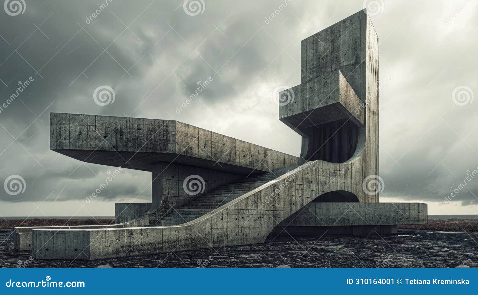 Silhouette Of Man On Brutalist Architecture Structure Stock Image ...