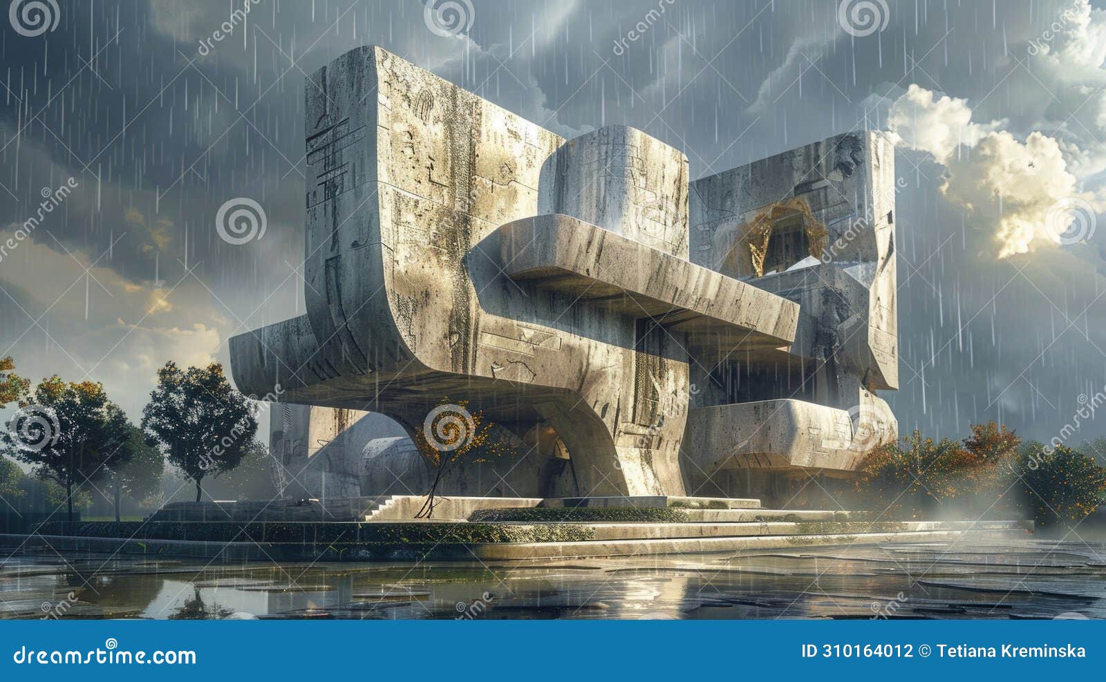 Silhouette Of Man On Brutalist Architecture Structure Stock Image ...