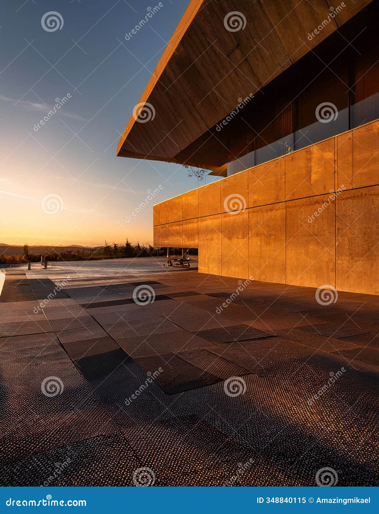 Brutalist Pavilion at Sunset with Sharp Angles Stock Image - Image of ...