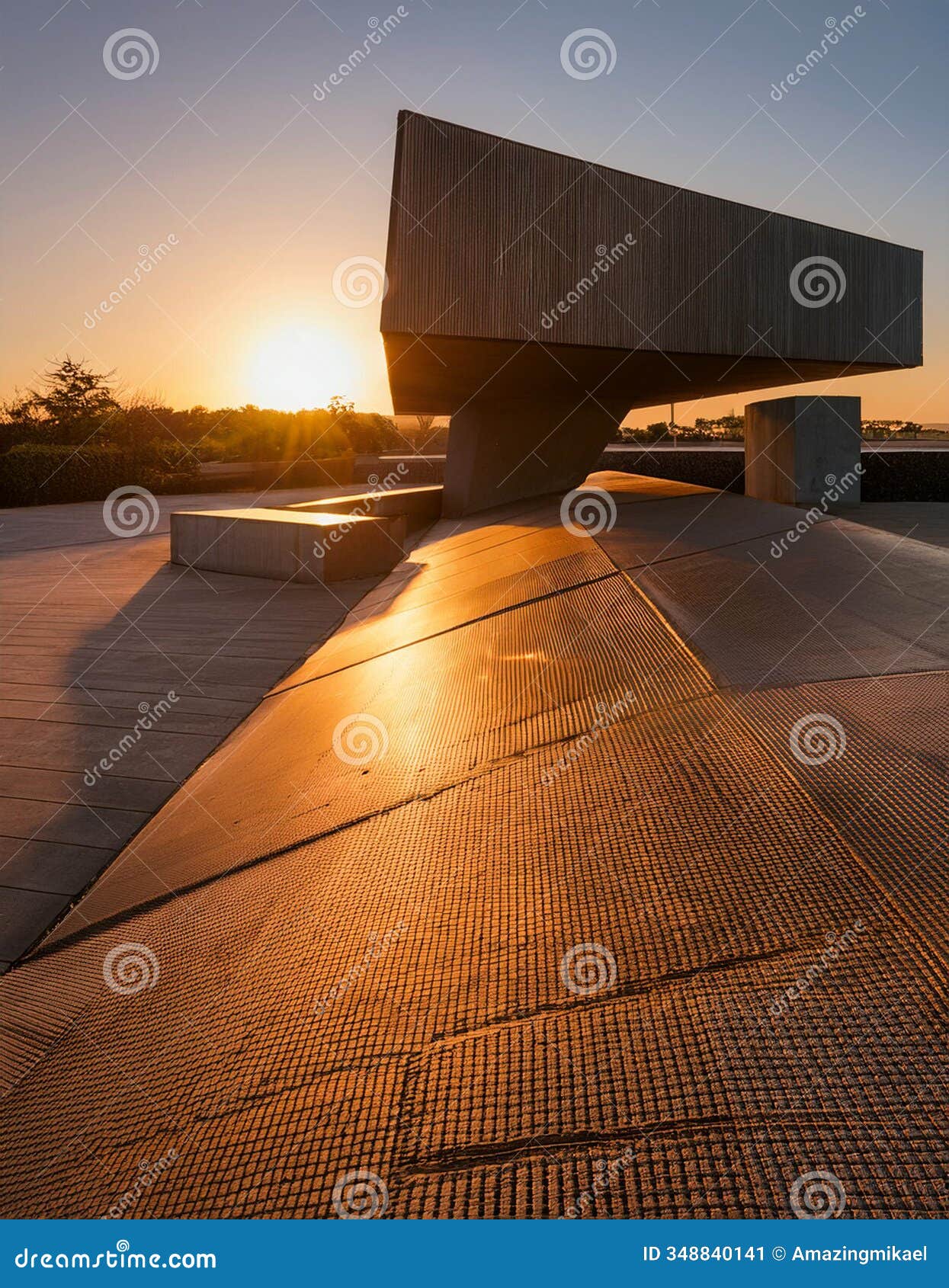 Brutalist Pavilion at Sunset with Sharp Angles Stock Image - Image of ...