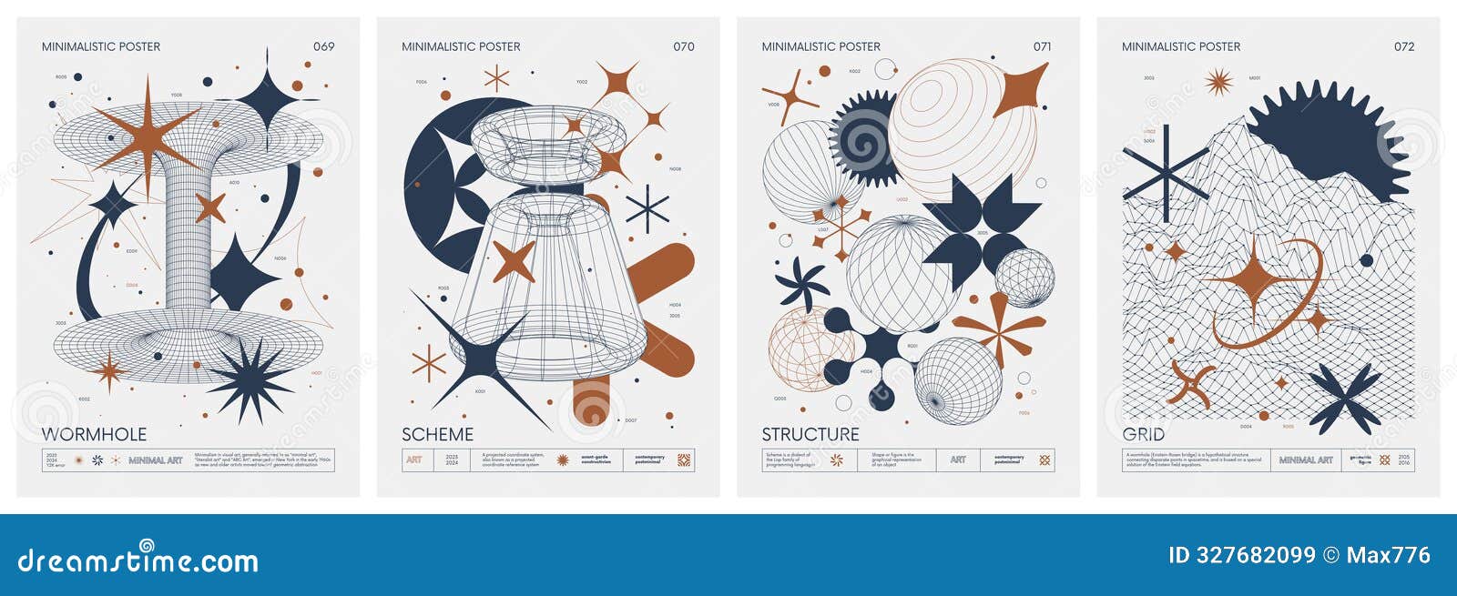 Brutalist Style Vector Minimalistic Posters With Strange Wireframes ...
