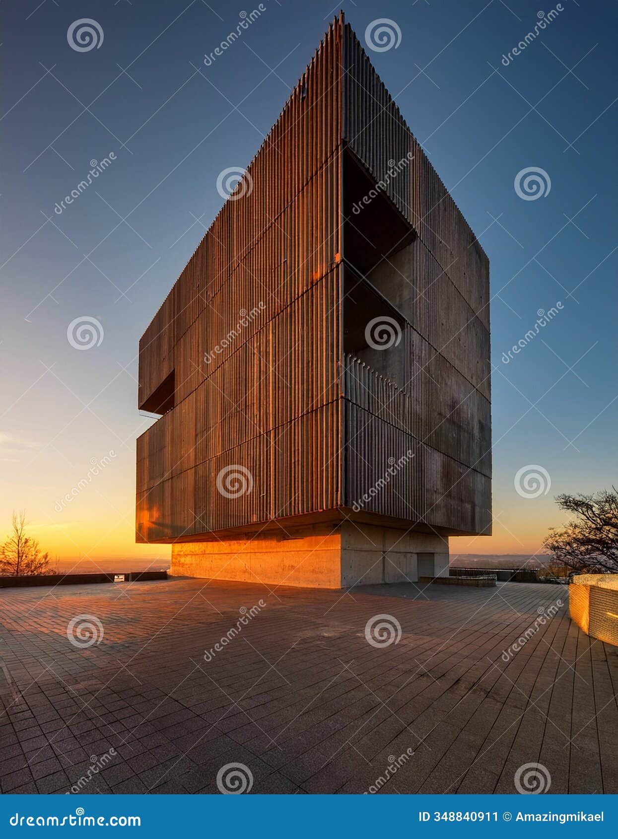 Brutalist Tower with Sunset Glow and Shadow Textures Stock Image ...