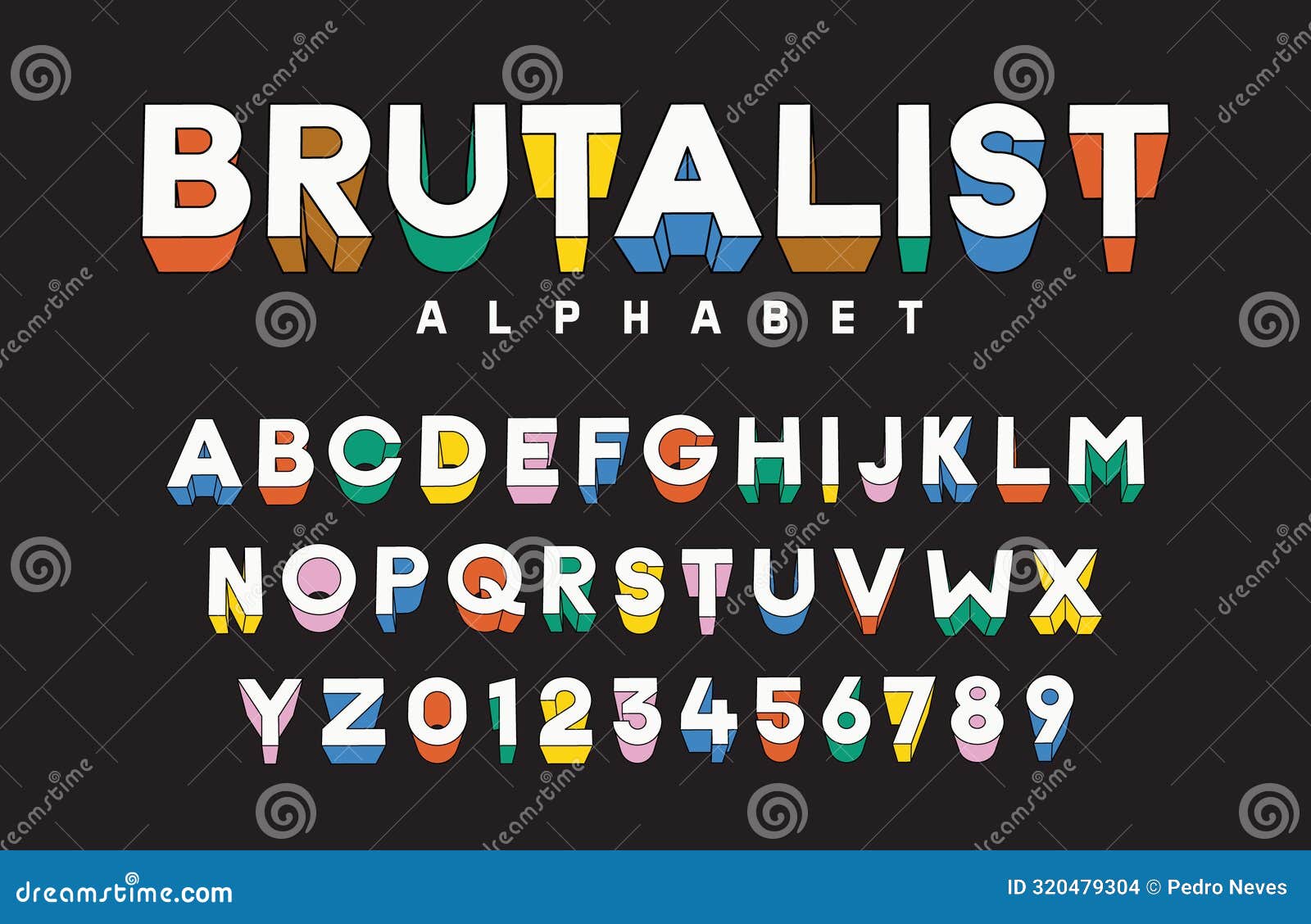 Brutalist Vector Premium Alphabet. 3D Filled Outline Font Stock Vector ... Brutalist Vector Premium Alphabet. 3D Filled Outline Font Stock Vector ...