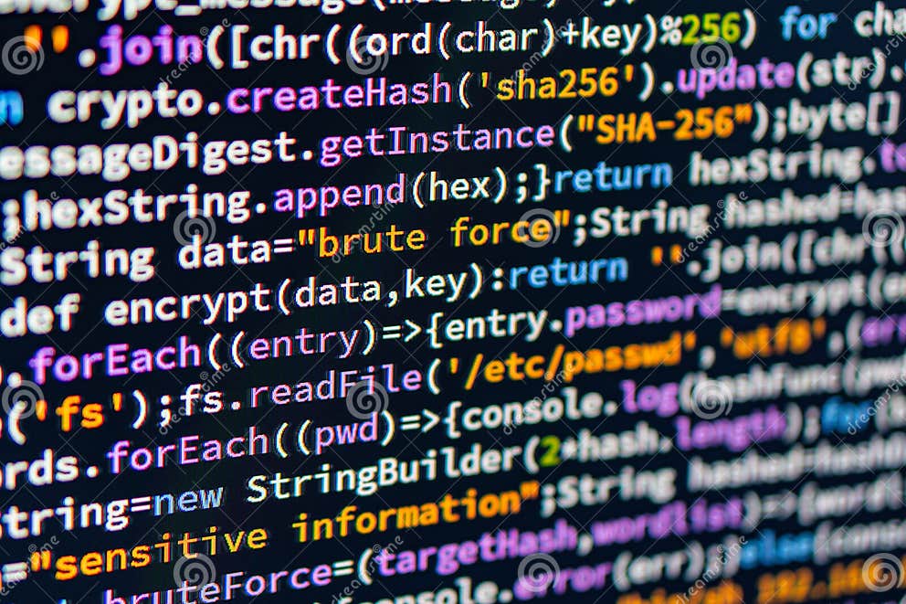 Brute Force. Close-up of Coded Screen Shallow Depth of Field, Focusing ...