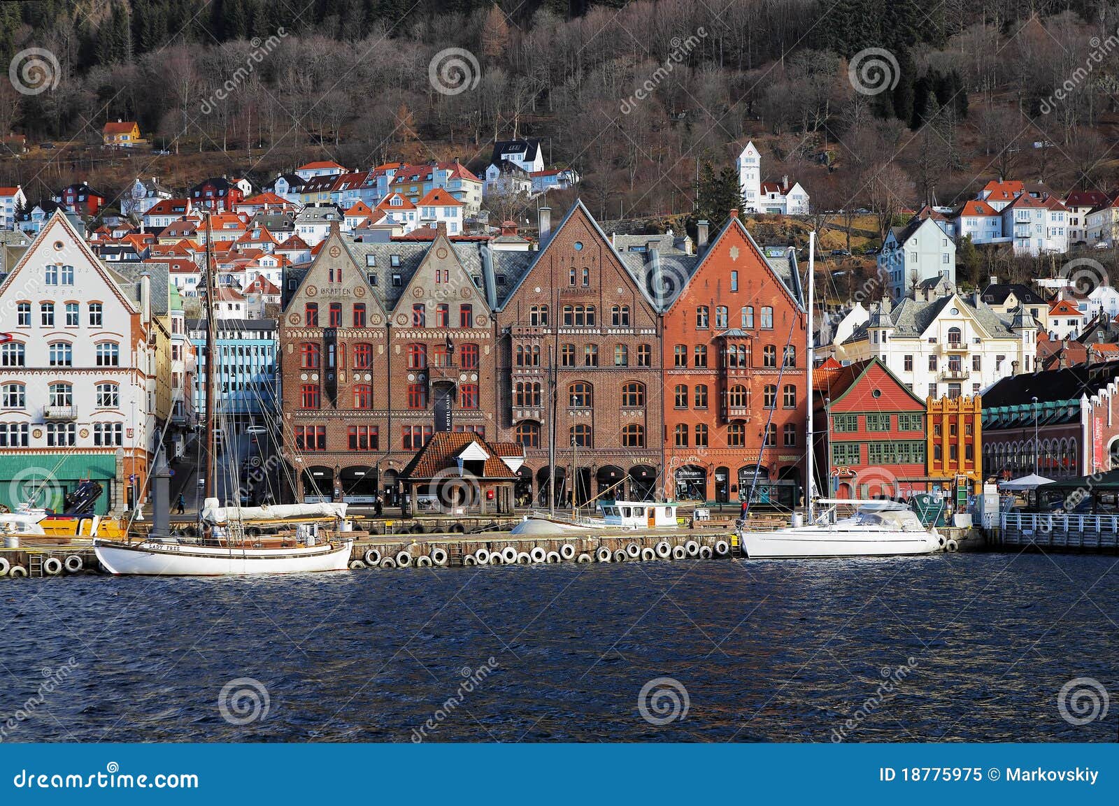 Bergen, Norway. View Of Historical Buildings In Bryggen. Hanseatic ...