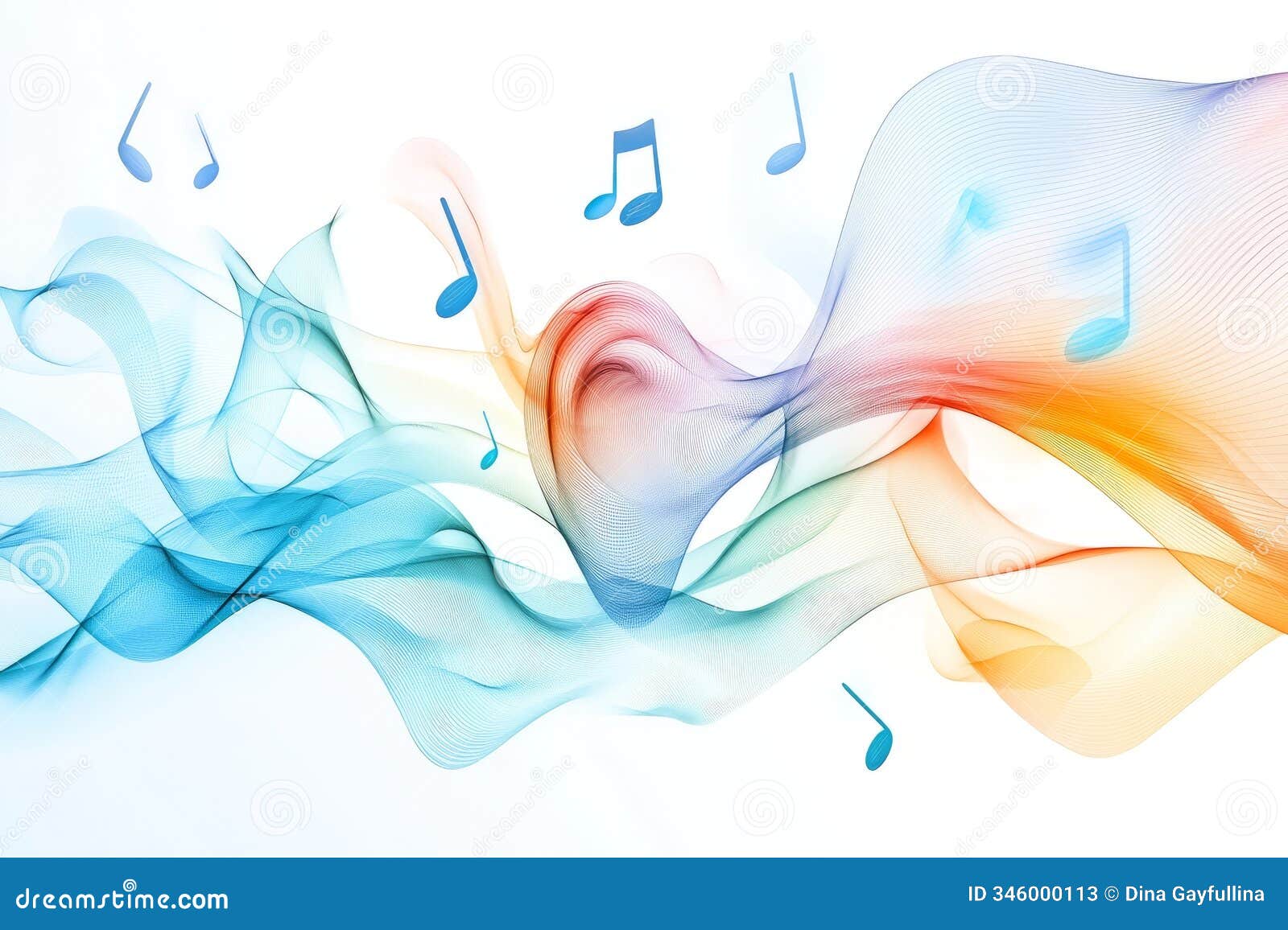 Bstract Colorful Waves with Floating Music Notes on a White Background ...