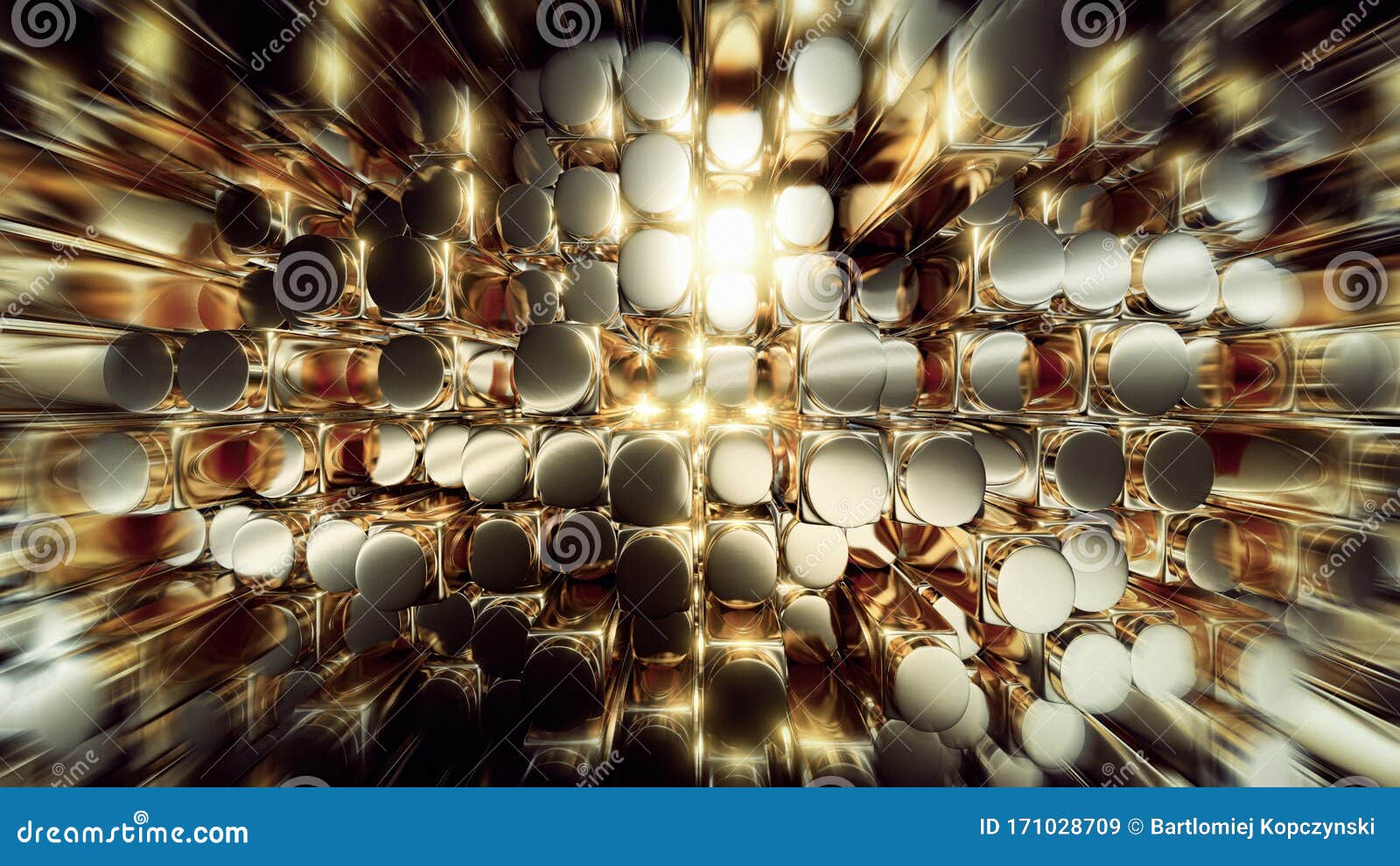 Abstract 3d Rendering of Golden Square Cylinder Blocks Surface. Stock ...