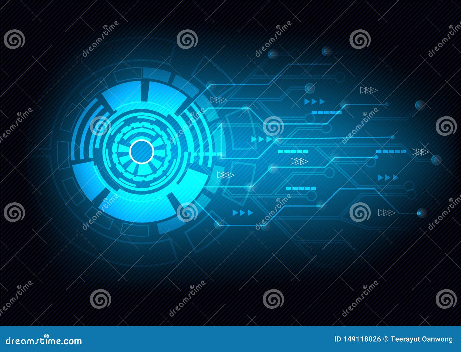 Abstract Blue Technology Background.Vector Circle and Electricity Line ...