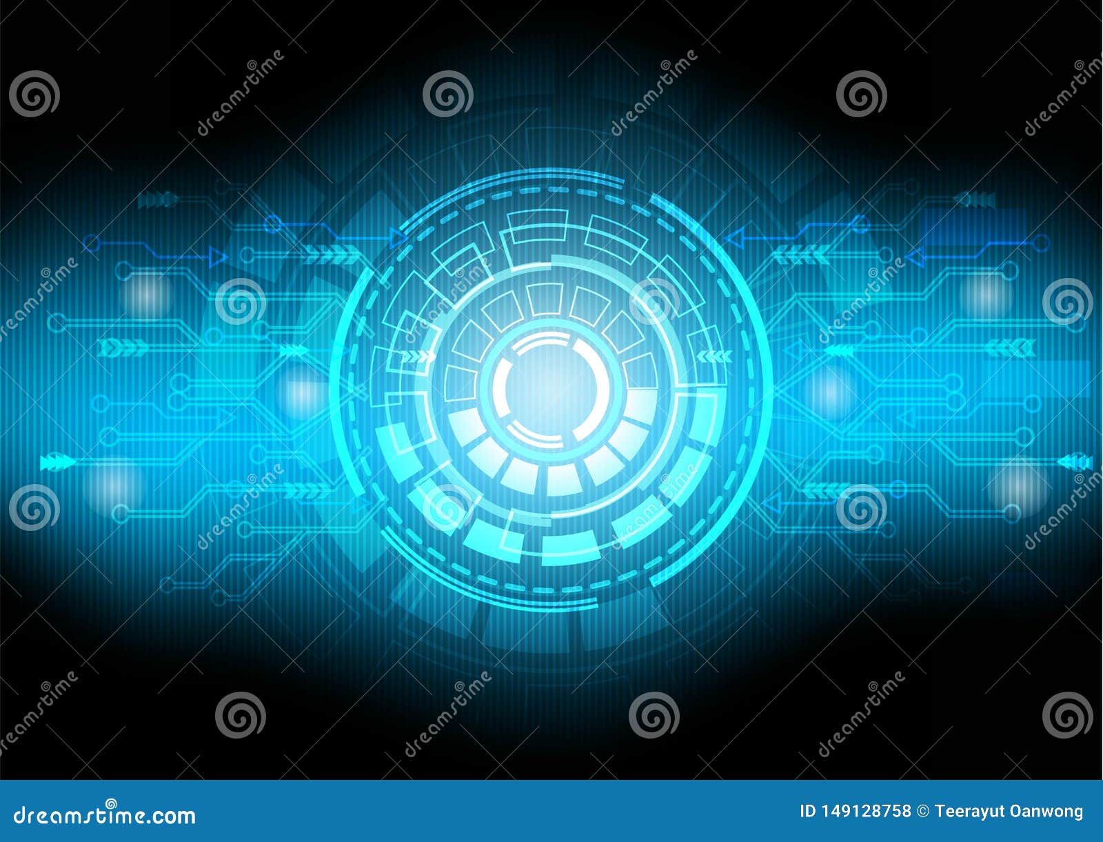 Abstract Blue Technology Background.Vector Circle and Electricity Line ...