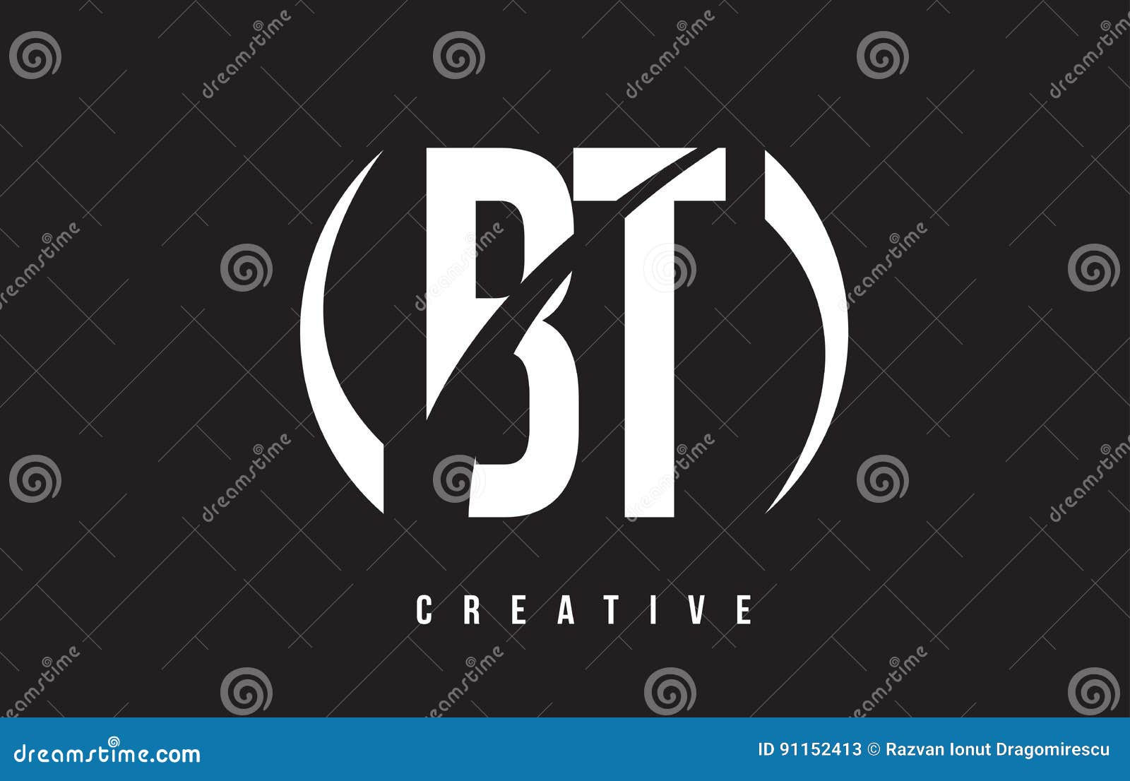 BT B T White Letter Logo Design with Black Background. Stock Vector ...
