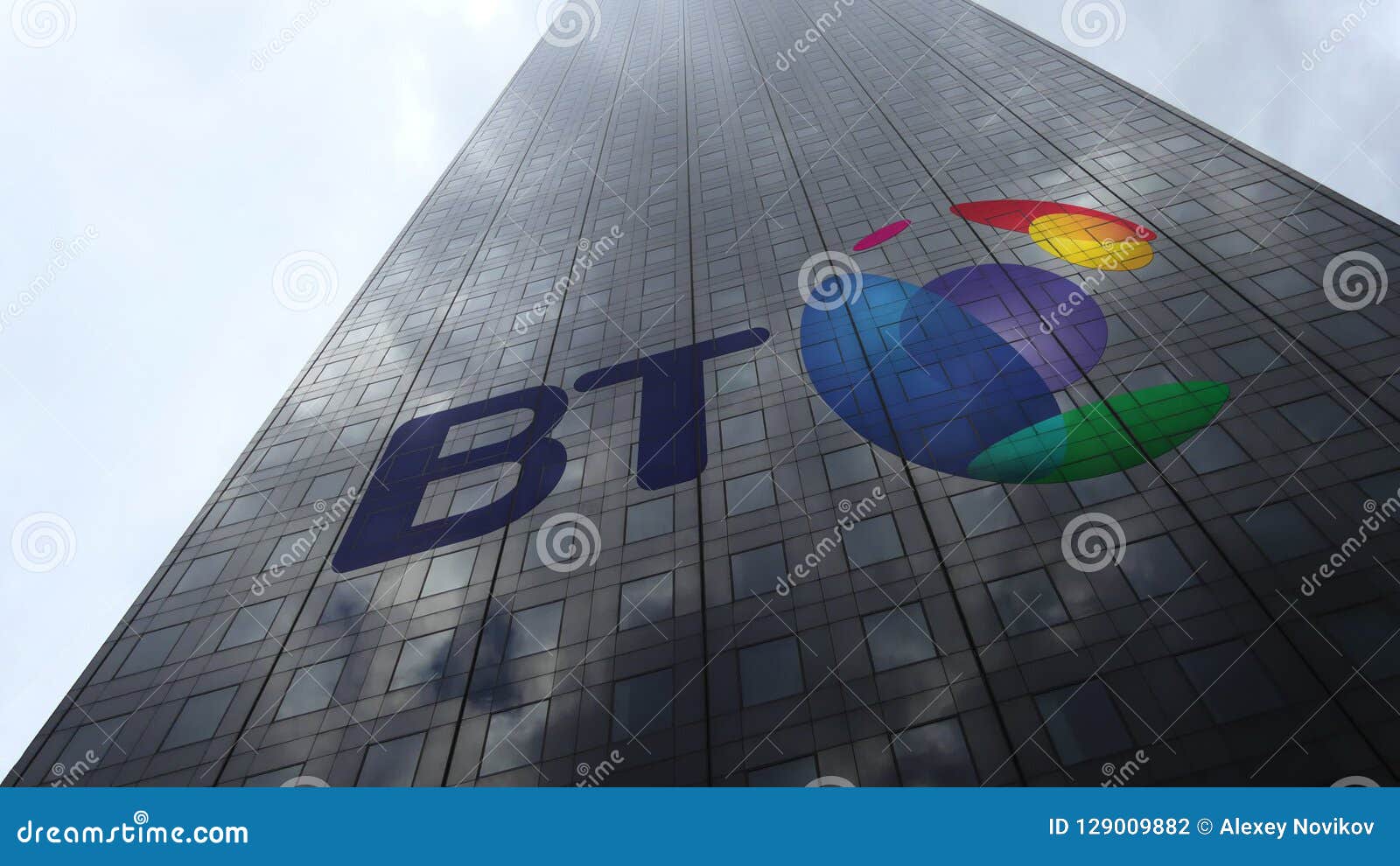 BT Group Logo on a Skyscraper Facade Reflecting Clouds, Time Lapse ...
