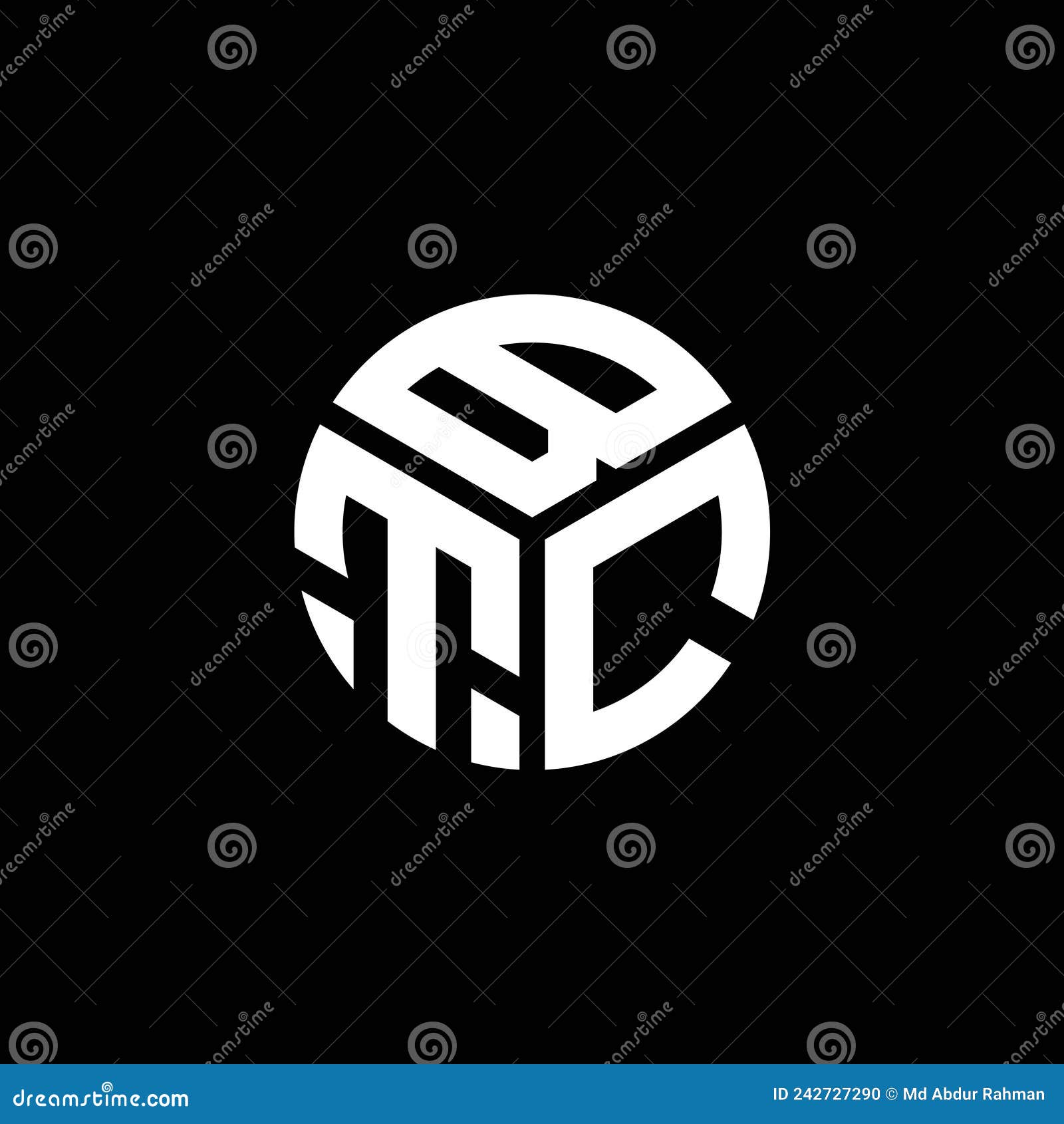 BTC Letter Logo Design on Black Background. BTC Creative Initials ...